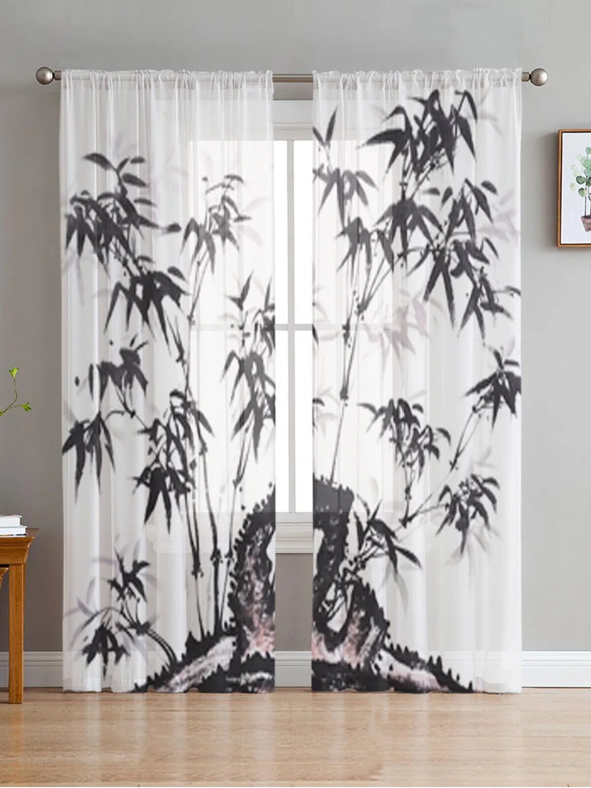 Chinese Painting Bamboo Chiffon Sheer Curtains For Living Room Bedroom ...