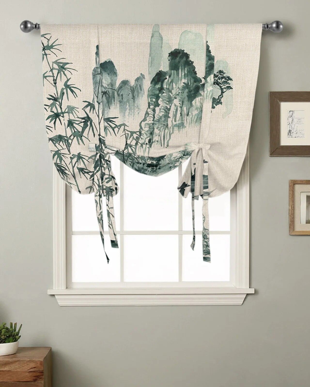 Chinese Painting Landscape Bamboo Boat Window Curtain for Living Room ...