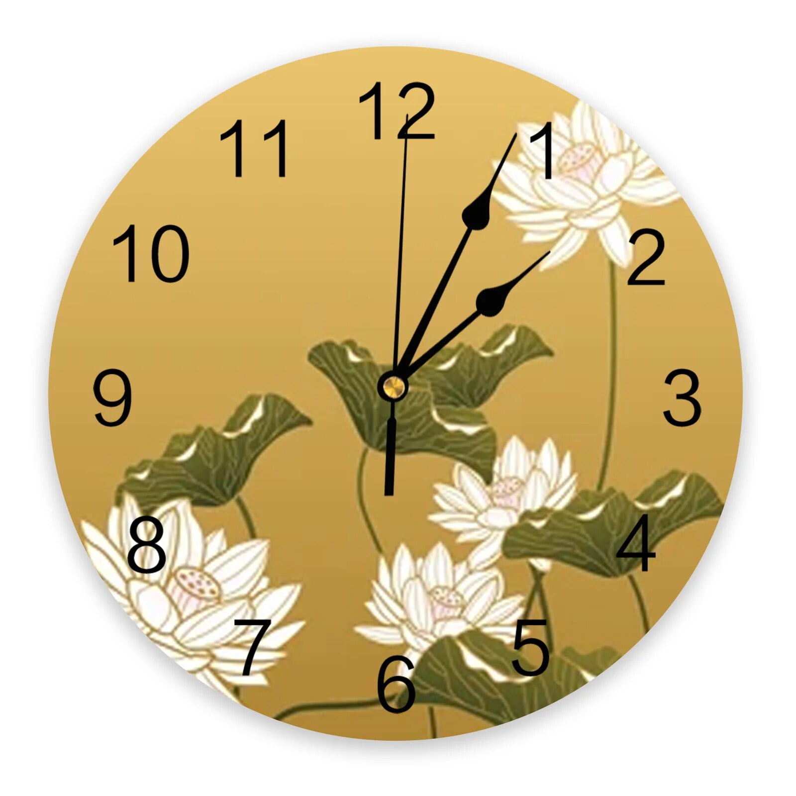 Chinese Painting Lotus Wall Clock Large Modern Kitchen Dinning Round ...