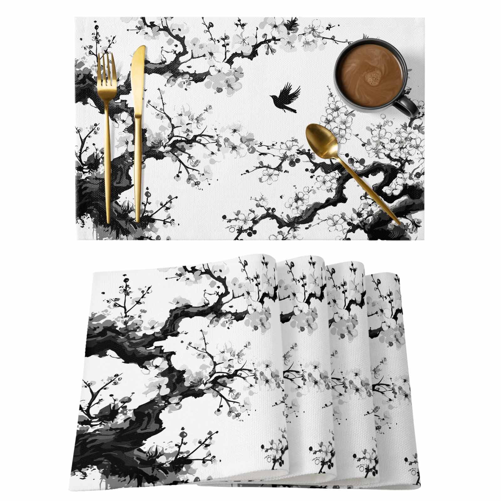 Chinese Painting Placemats Set of 8 Traditional Culture Cool Bird Tree ...