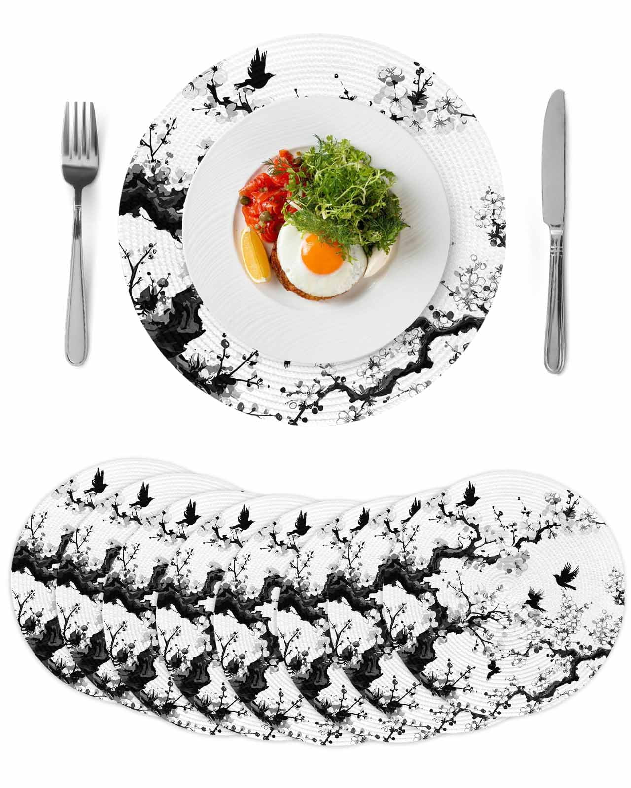 Chinese Painting Round 13 Inch Placemats Set of 8, Traditional Culture ...