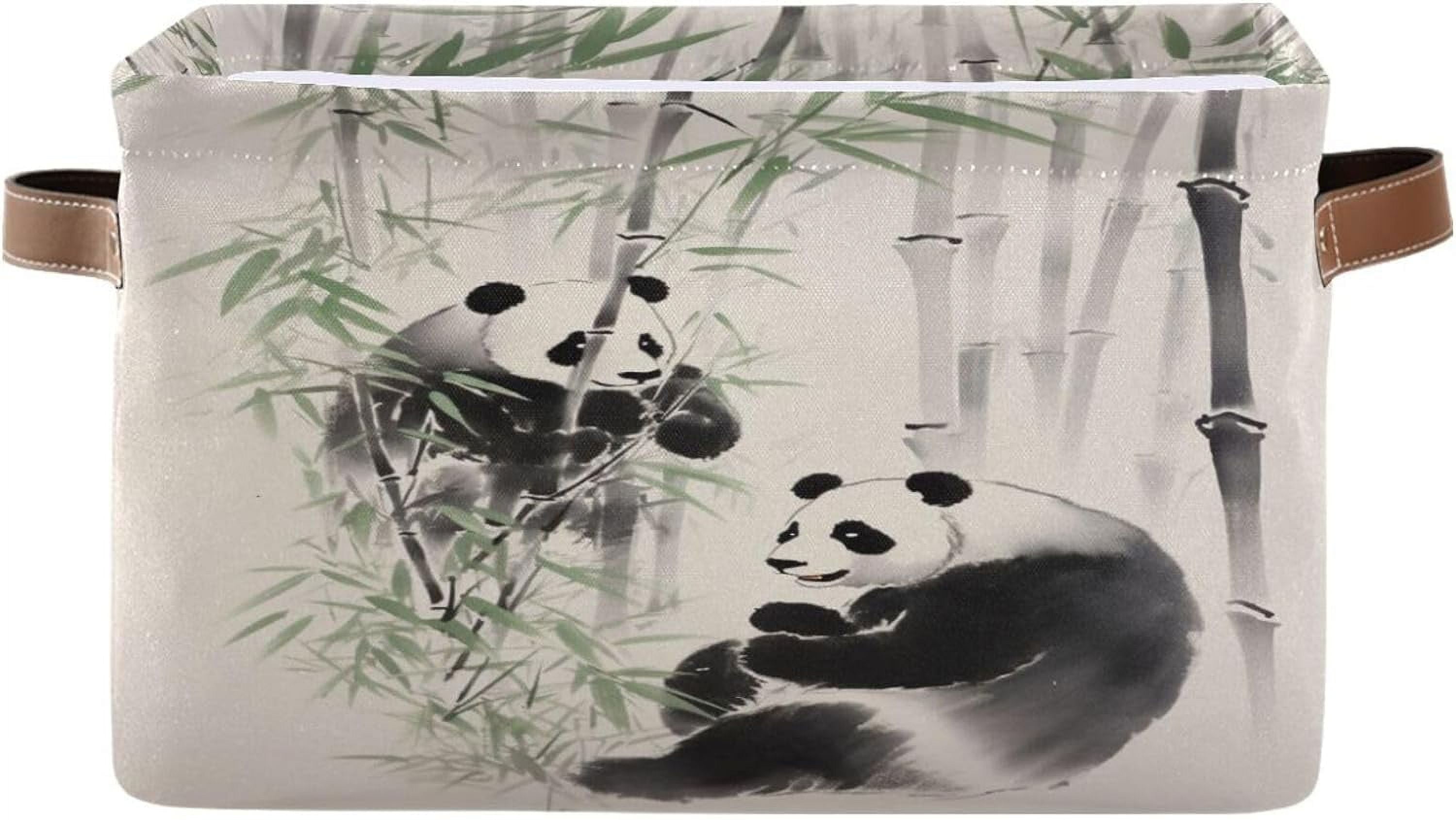 Chinese Panda Bamboo Foldable Storage Basket for Shelves, Collapsible ...