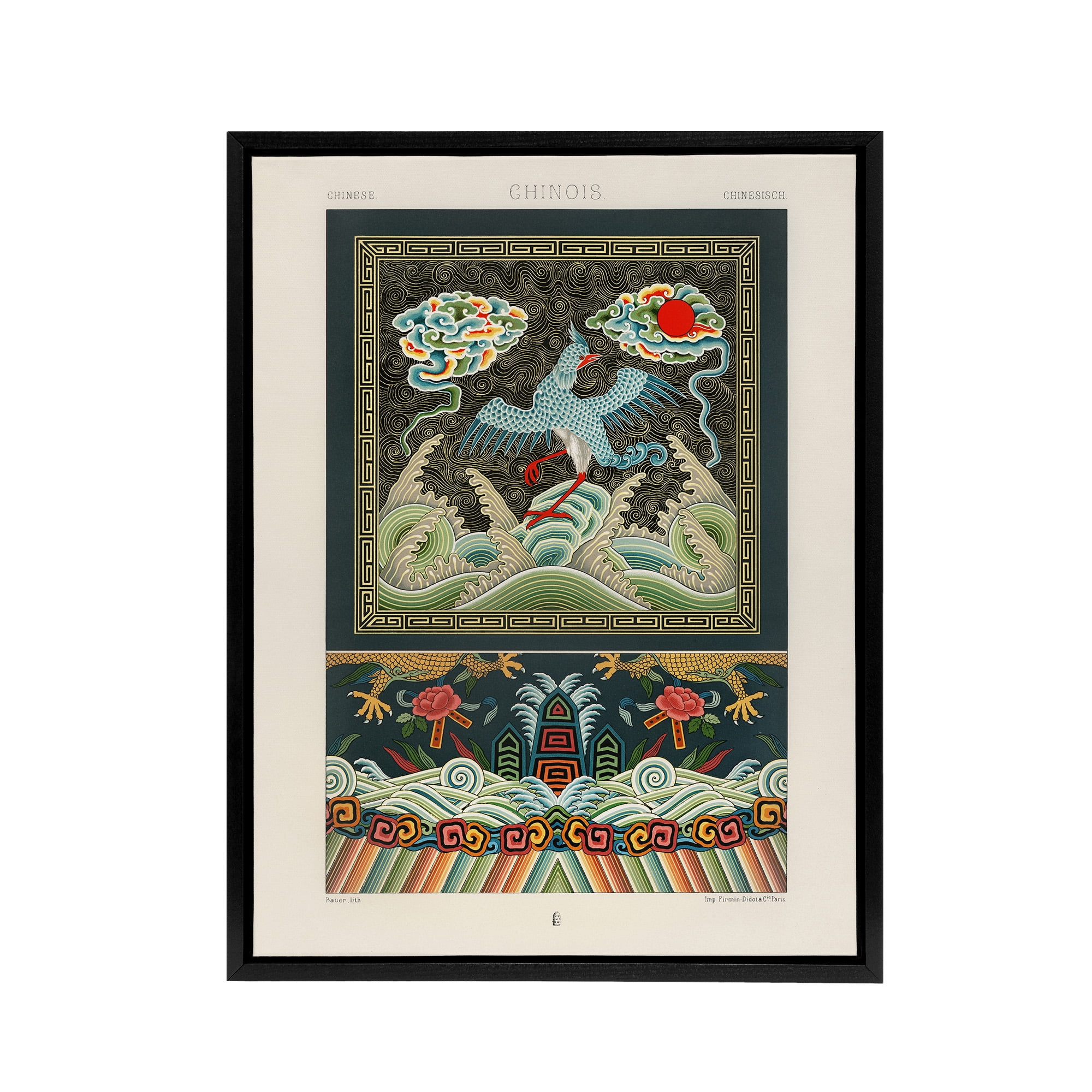 Chinese Patterns with Birds Racinet Vintage Black Framed Canvas Wall ...