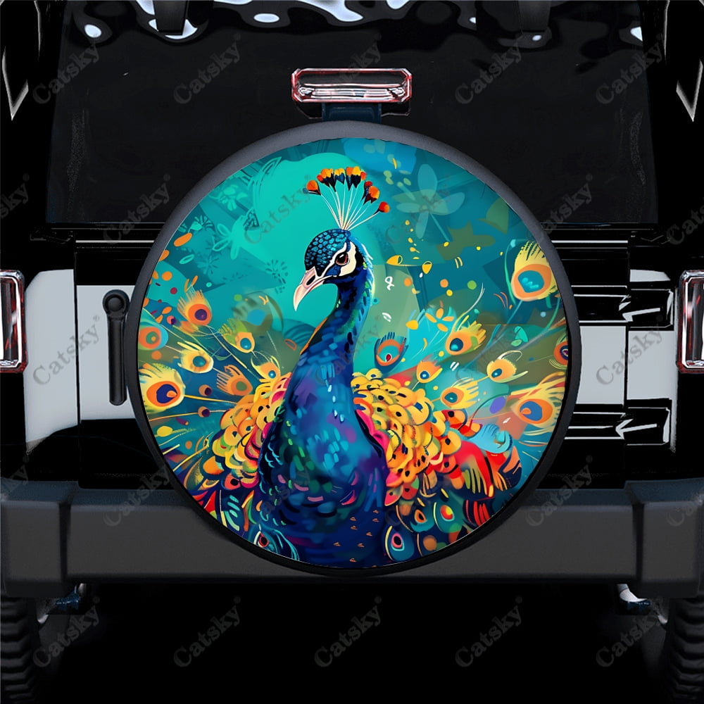 Chinese Peacocks Painting Polyester Universal Spare Wheel Tire Cover ...