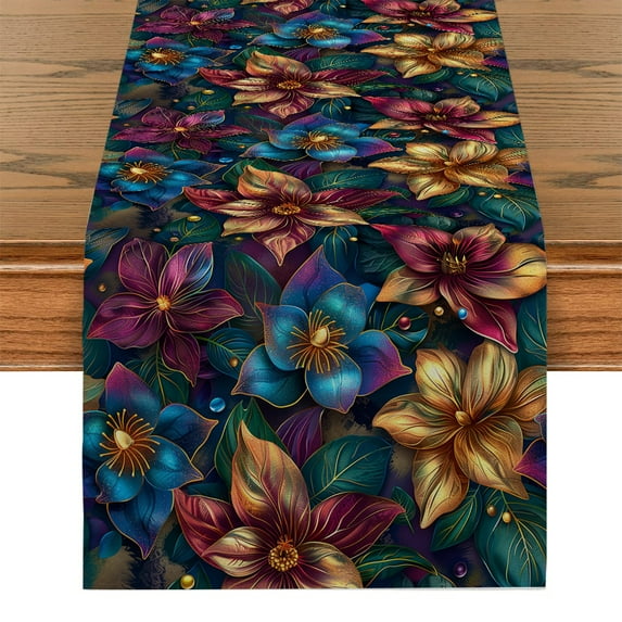 Chinese Plants and Flowers 3D Watercolor Table Runner Kitchen Dining ...