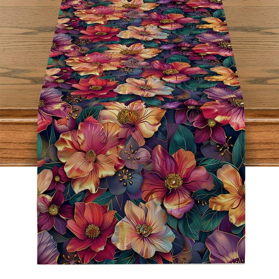Chinese Plants and Flowers 3D Watercolor Table Runner Kitchen Dining ...