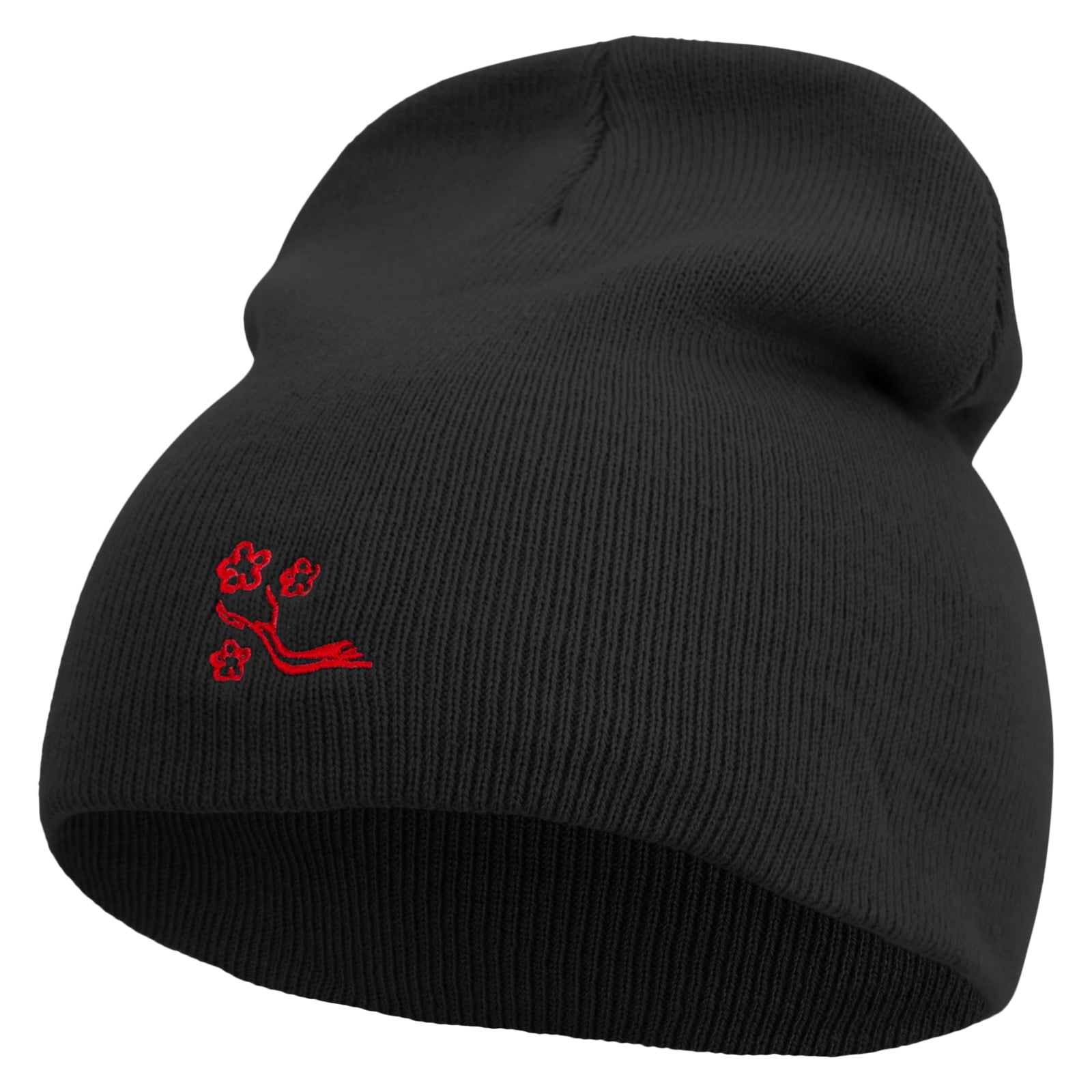 Chinese Plum Tree Illustration Embroidered 8 inch Acrylic Short Beanie ...