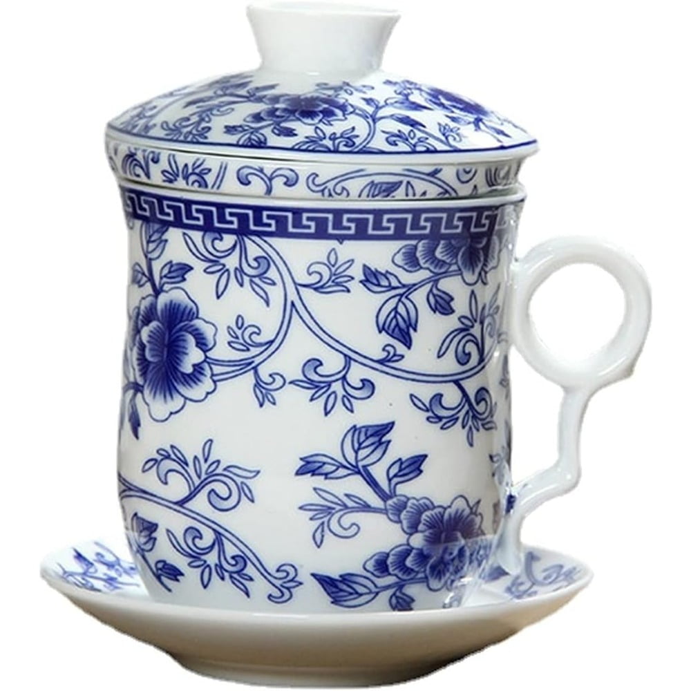 Chinese Porcelain Tea Cup Set with Saucer Lid 260 Ml Tea Infuser with ...