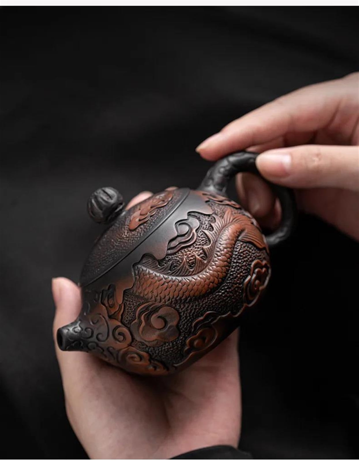 Chinese Pu 'er Tea Set Hand-carved Retro Purple Pottery Teapot Dragon ...