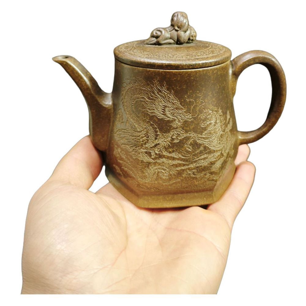 Chinese Purple Clay Pot Ceramic Kettle Set Lion Carved Sculpted ...
