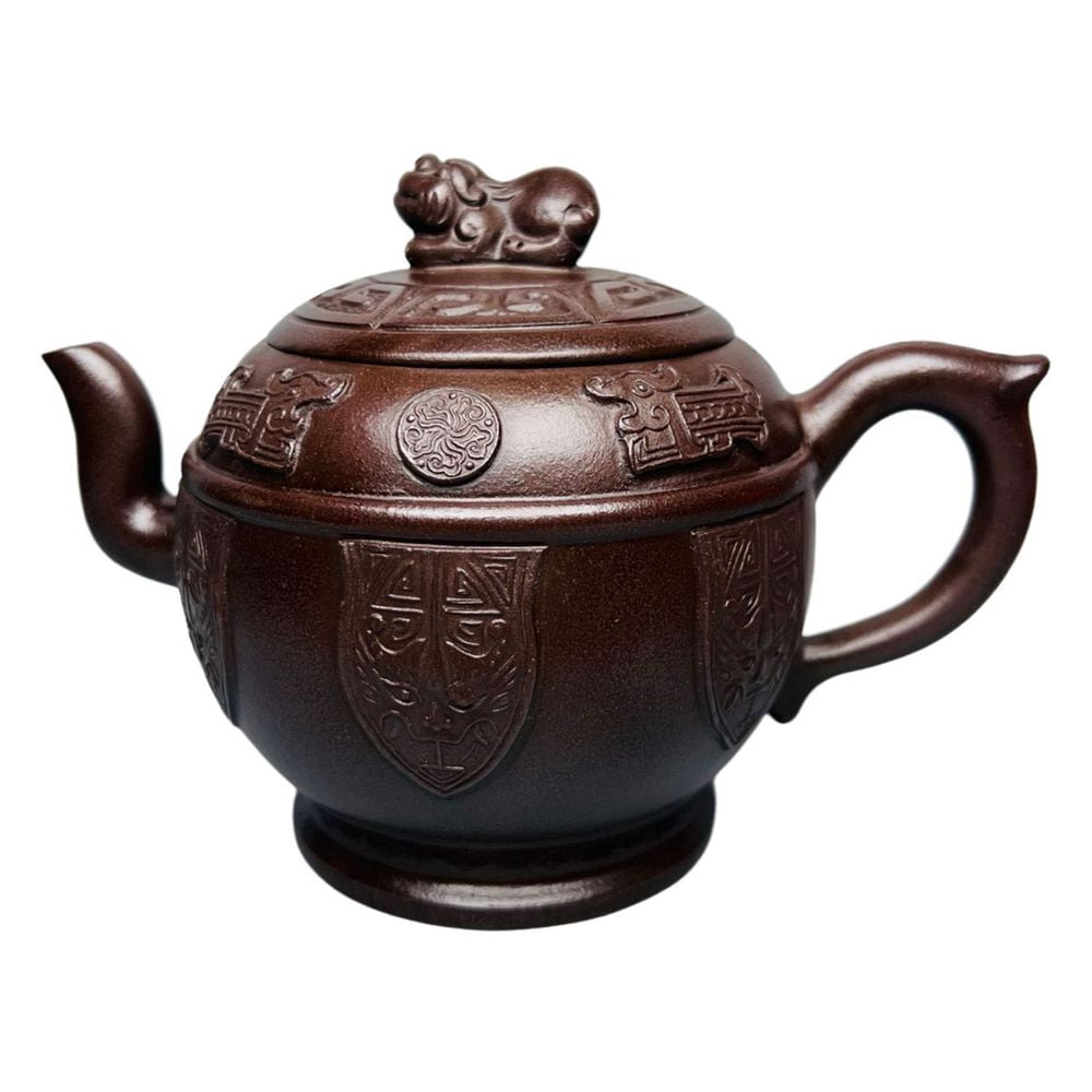 Chinese Purple Clay Pot Collectible Asian Puer Pottery Foo Dog Guardian ...