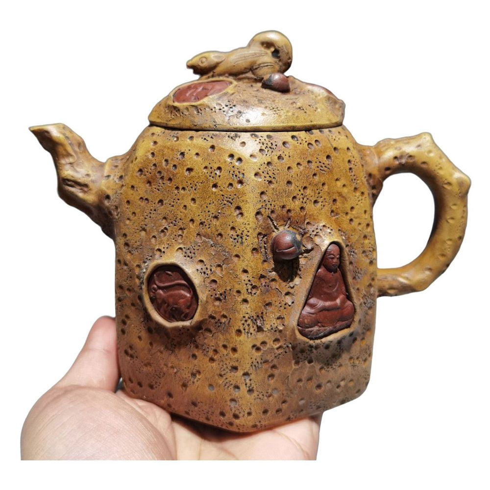 Chinese Purple Clay Pot Decor Carving Nice Zisha Hexagonal Squirrel ...