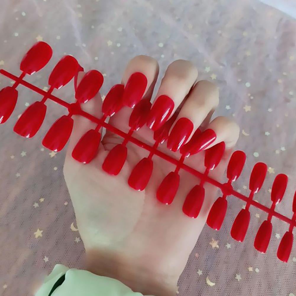 Chinese Red Ballet Nail Tjp309-Y35-B3 24pcs Solid Color Long Ballet ...