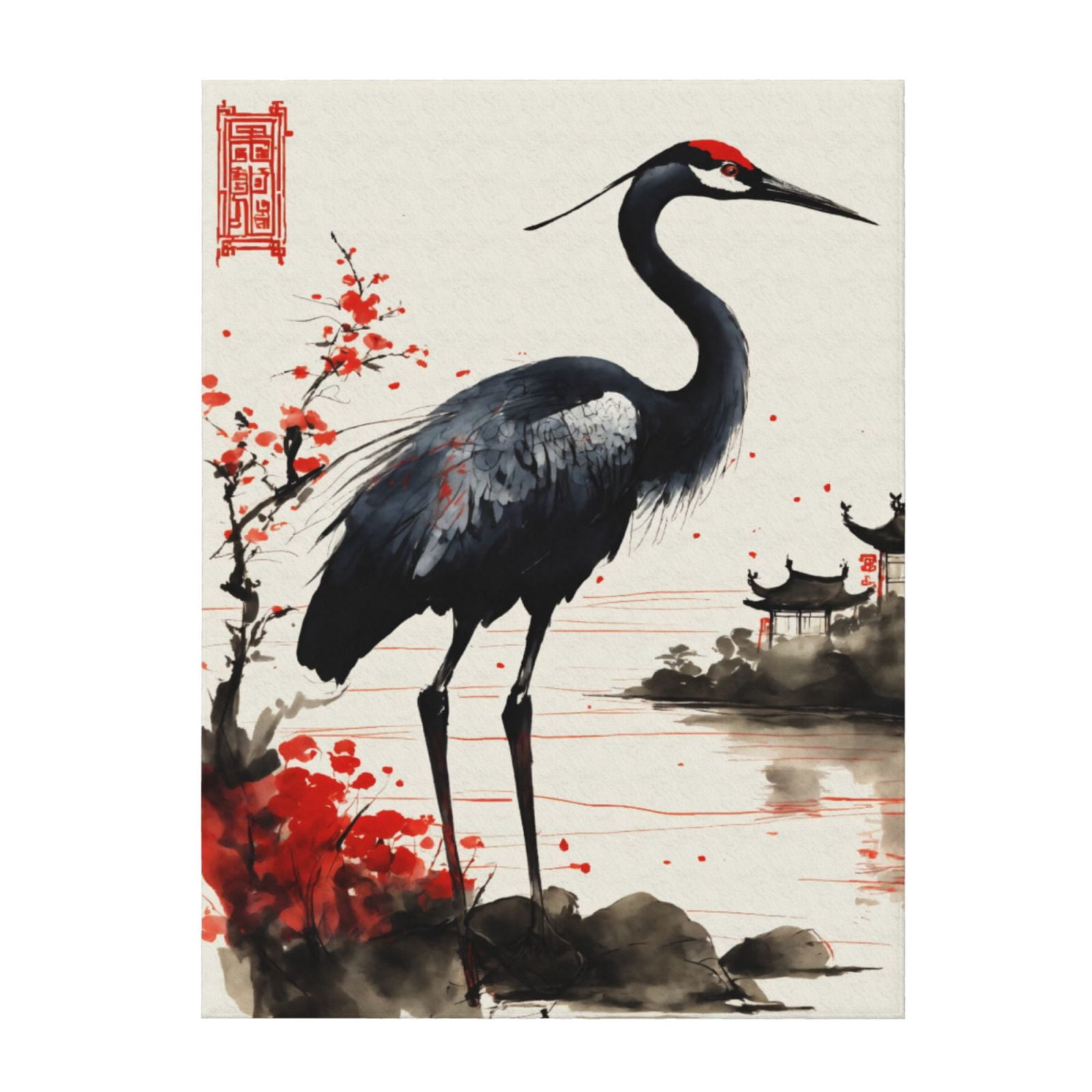 Chinese Red Crowned Crane Bird Throw Blanket Soft Sofa Bed Fleece ...