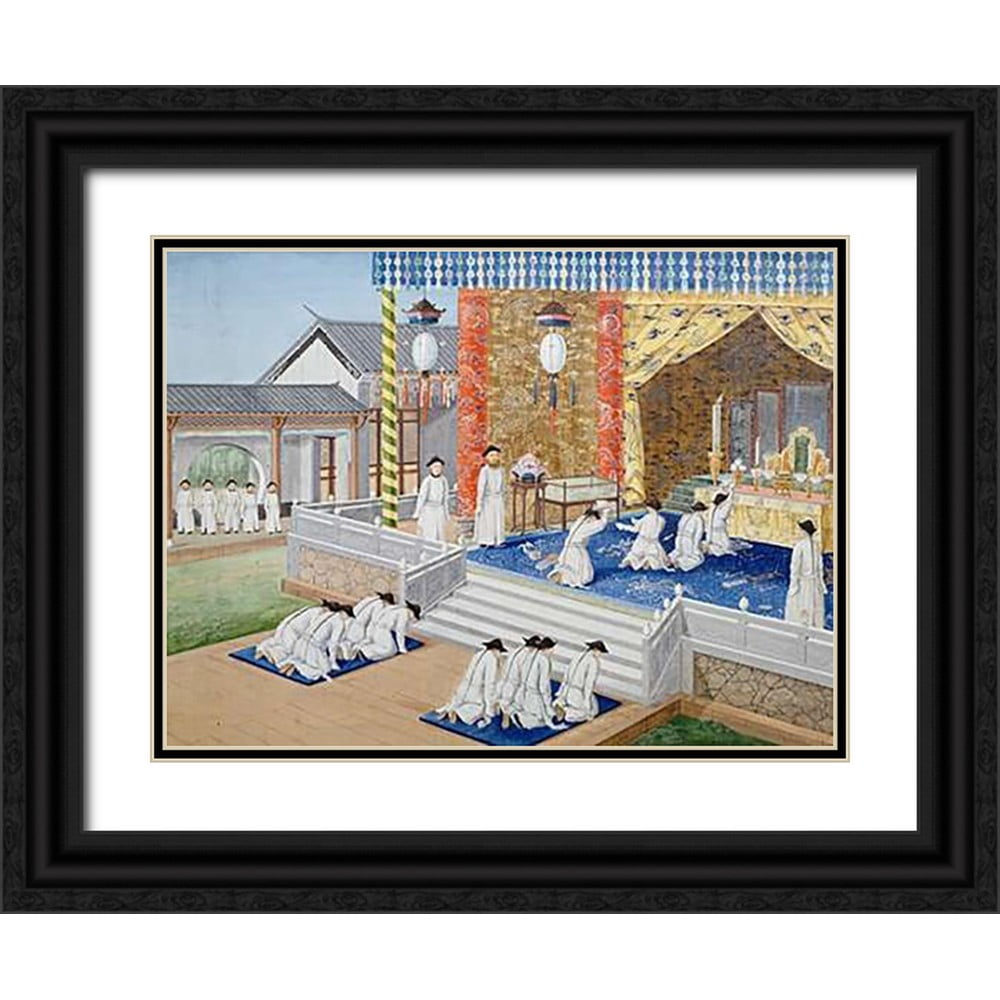 Chinese School 32x25 Black Ornate Wood Framed with Double Matting ...