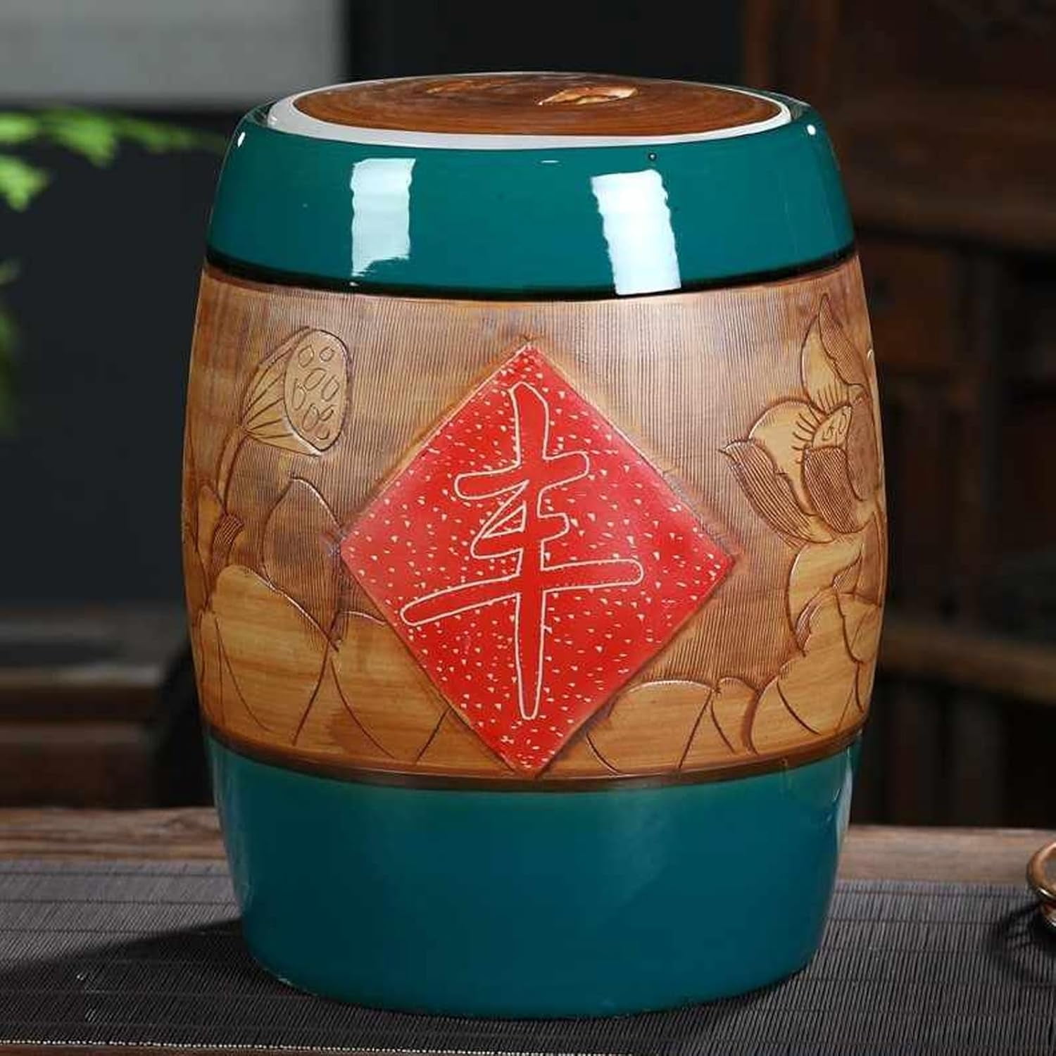 Chinese Sealed Ceramic Rice Bucket Rice Jar, Ceramic Rice Storage ...