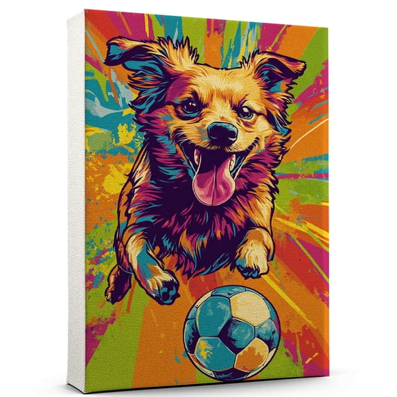 Chinese Shar Pei Dog Playing Soccer Stretched Canvas Size 8x12 ...