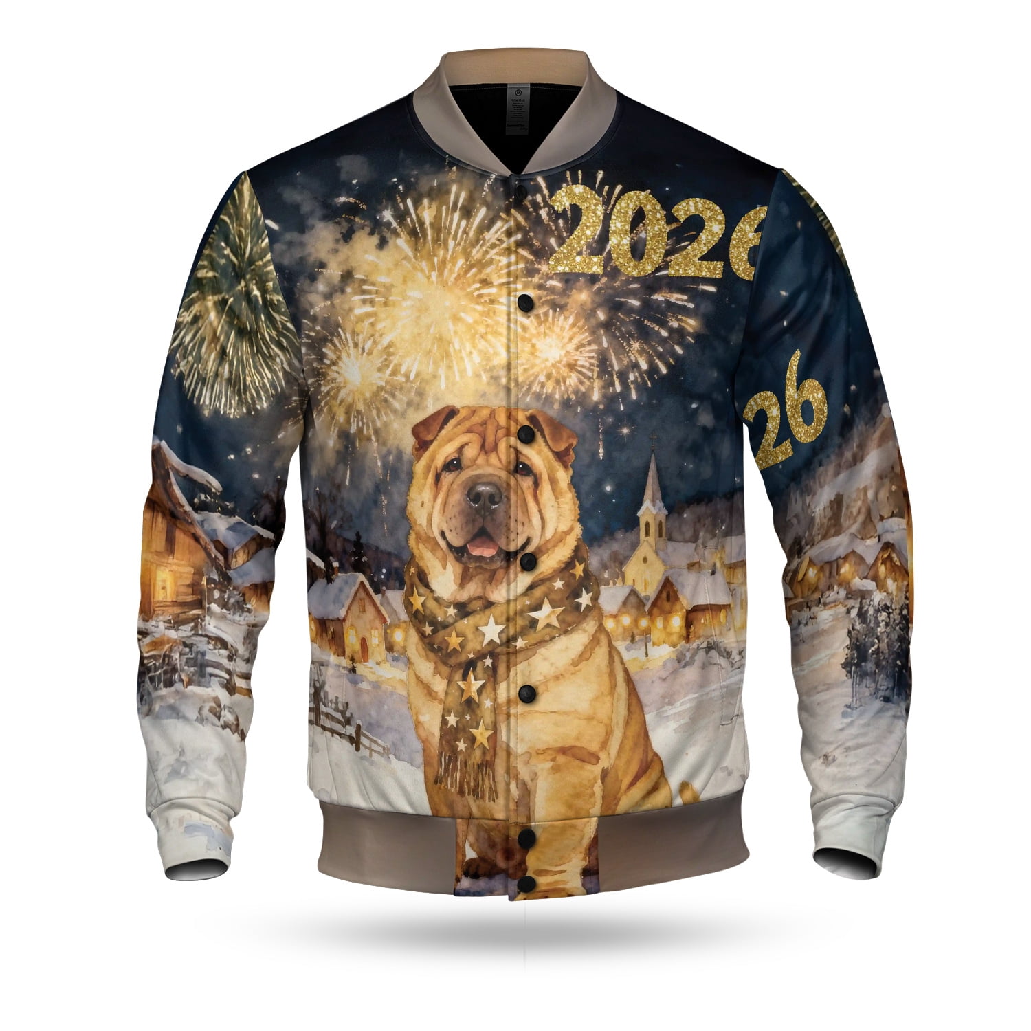 Chinese Shar-Pei Happy New Year 2026 with Fireworks on New Year's Eve ...