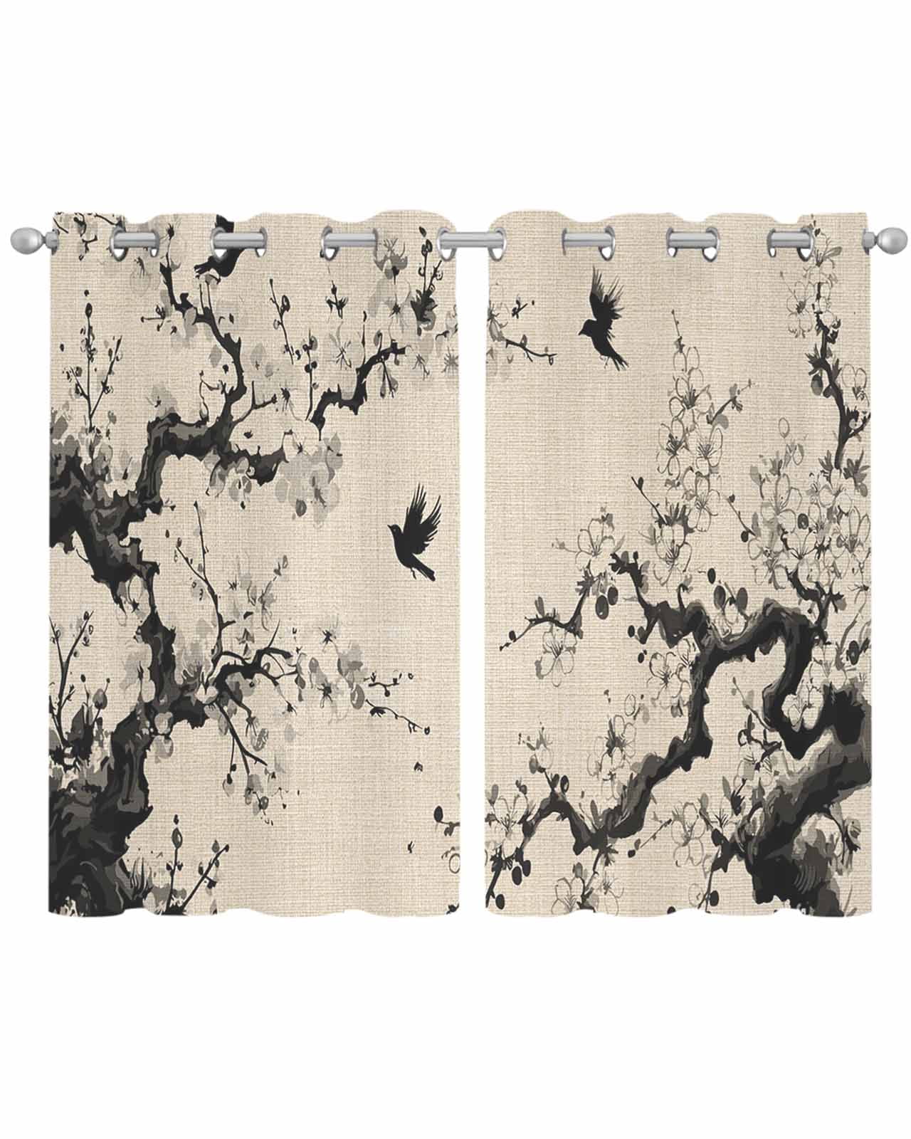 Chinese Sheer Curtains 45 Inch Length 2 Panels Set for Living Room ...