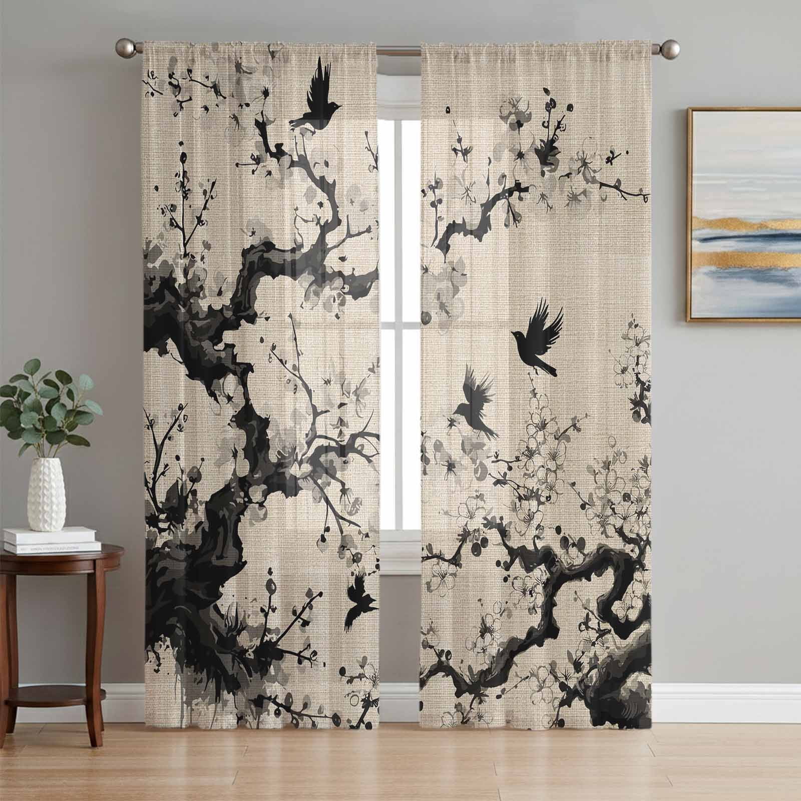 Chinese Sheer Curtains 63 Inch Length 2 Panels Set Window Treatments ...