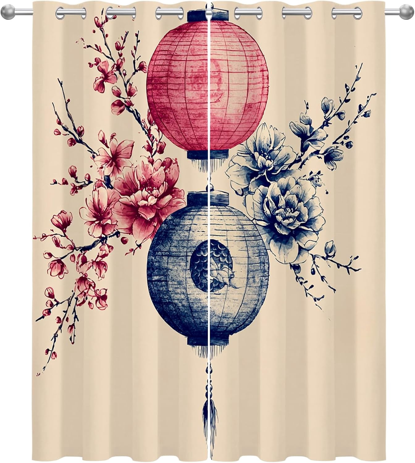 Chinese Style Blackout Curtains, Plum Blossom Ink Painting Patterned ...