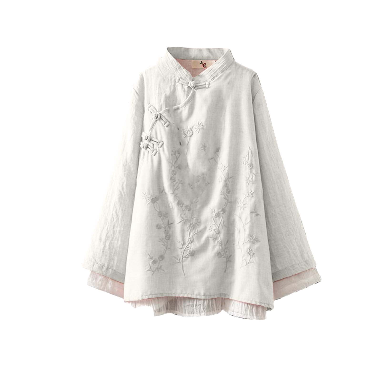 Chinese-Style Blouses for Women Frog Button Embroidery Shirts Dressy ...