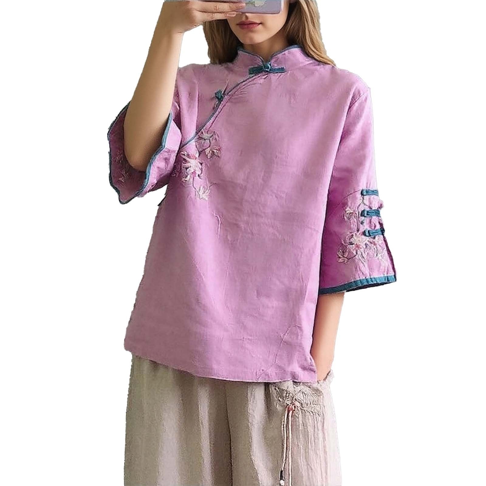 Chinese-Style Blouses for Women Frog Button Embroidery Shirts Dressy ...