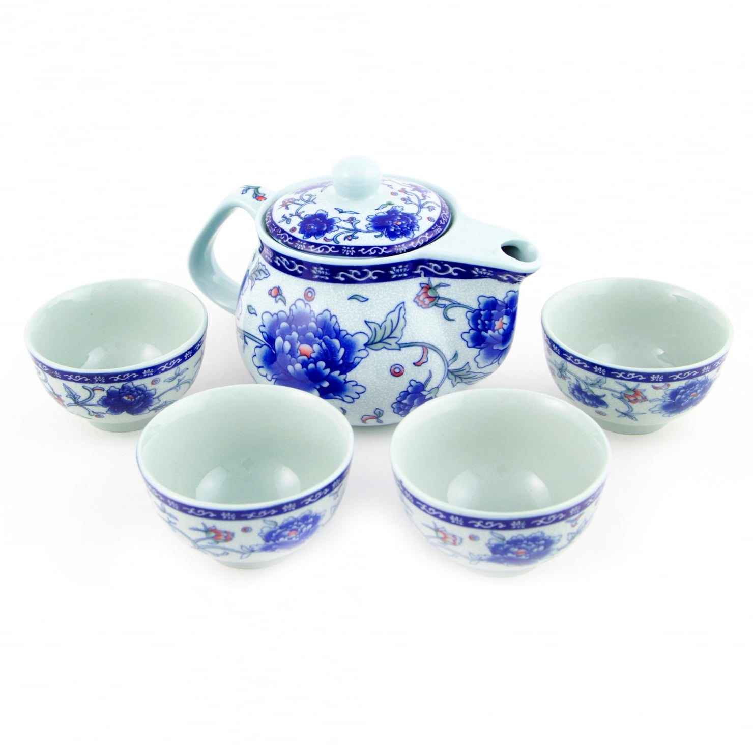 Chinese Style Blue Porcelain Tea Set - Walmart.com