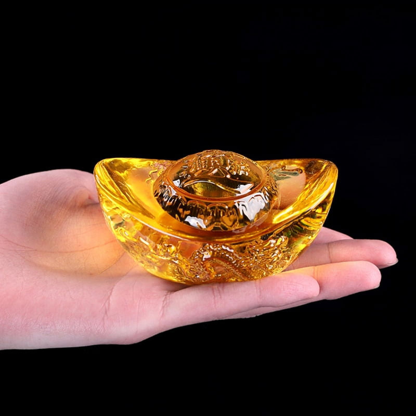 Chinese Style Citrine Ingot Gold Crystal Glass Colored Glaze Wealth ...