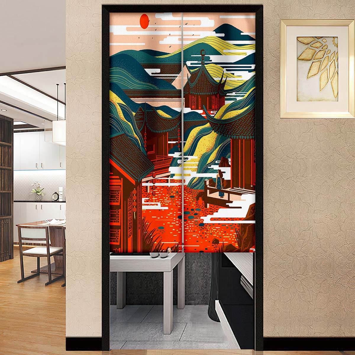 Chinese Style Classical Architecture Scenery Door Curtain Kitchen ...