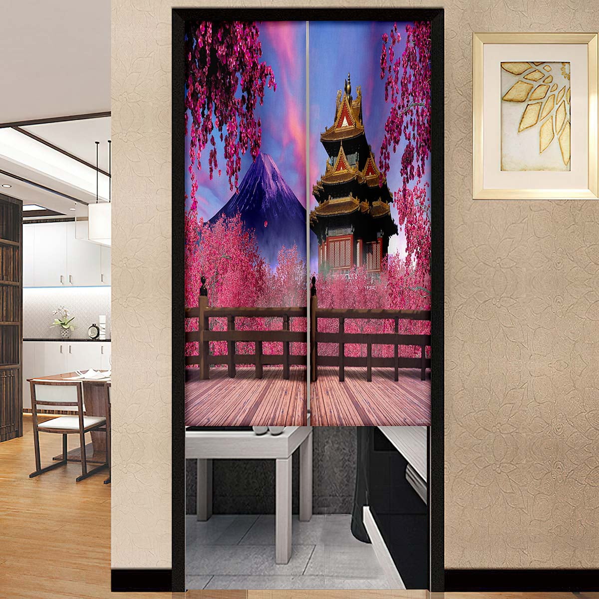 Chinese Style Classical Architecture Scenery Door Curtain Kitchen ...