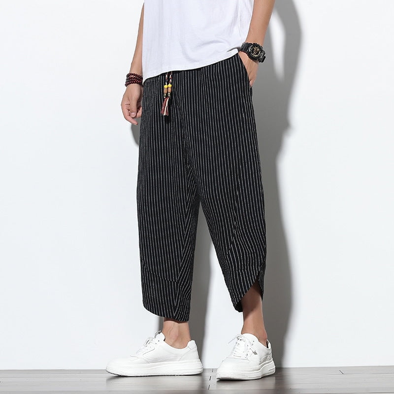 Chinese Style Cotton And Linen Pants Striped Plus Size Loose Harem ...