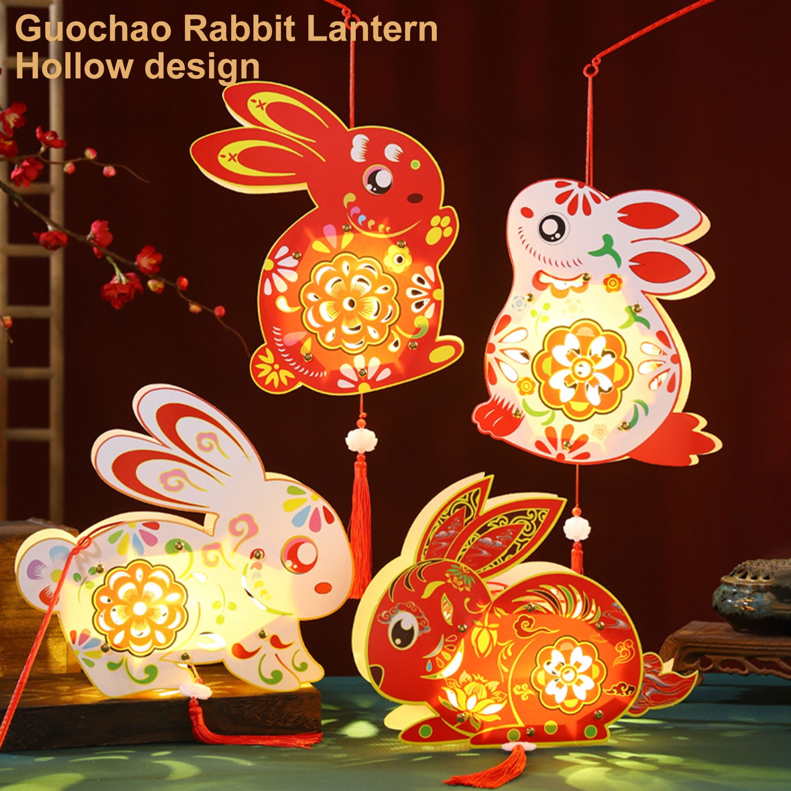 Chinese Style DIY Lantern Kit Handmade Red White Rabbit LED Light ...