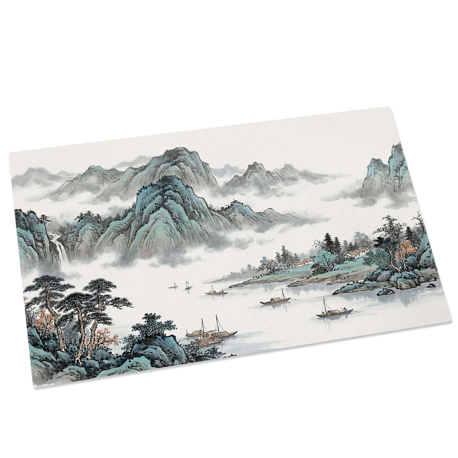 Chinese Style Door Mat 20x31.5 Inch Traditional Ink Painting Tree ...