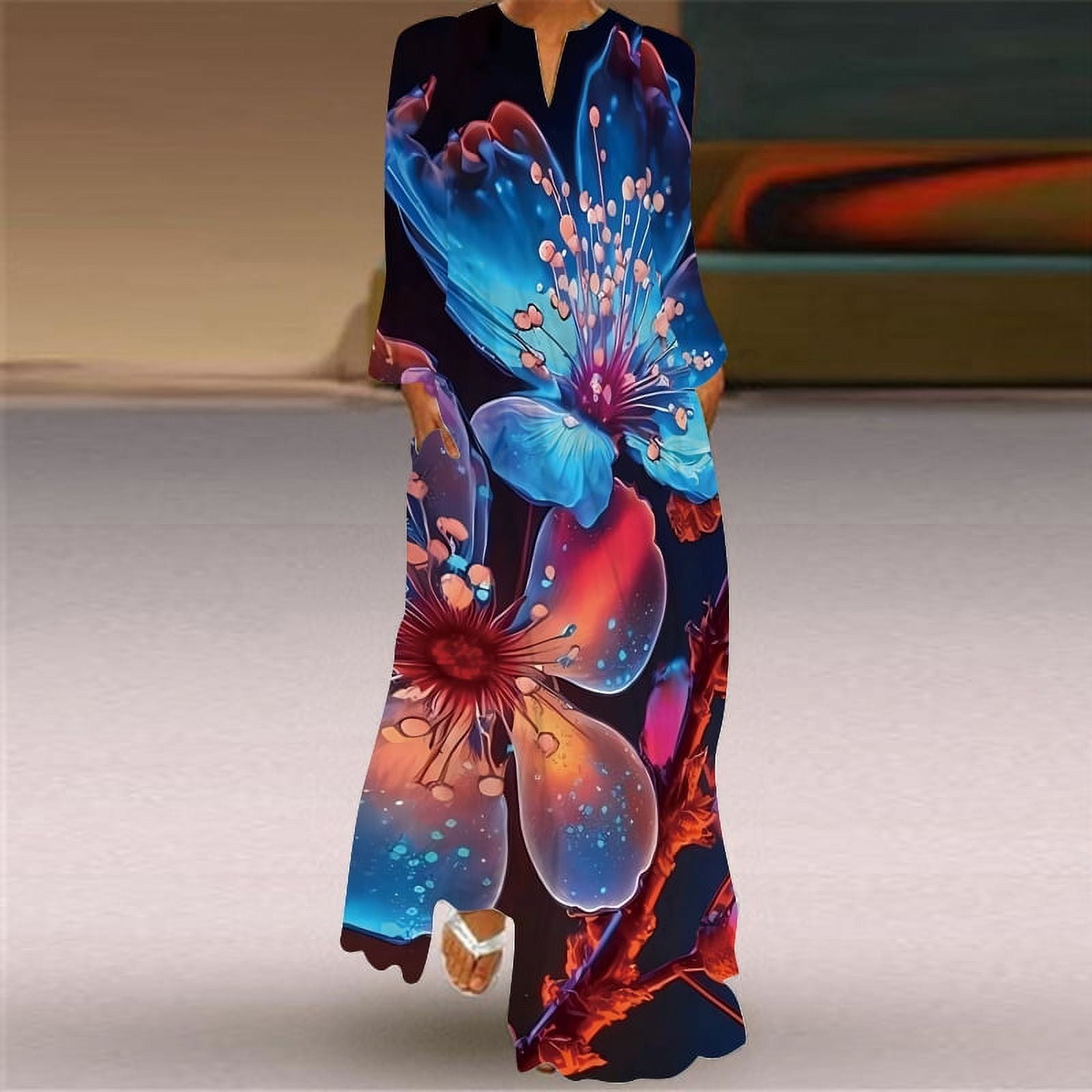 Chinese-Style Dress Koi Fish Pattern Printed Long-Sleeved Long Skirt Travel Photo Stage Catwalk ...