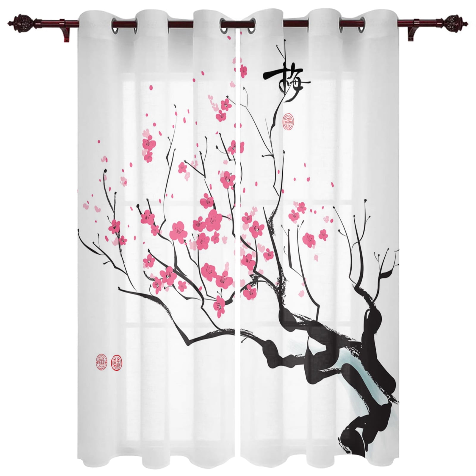 Chinese Style Flower Bird Illustration Window Curtains for Living Room ...