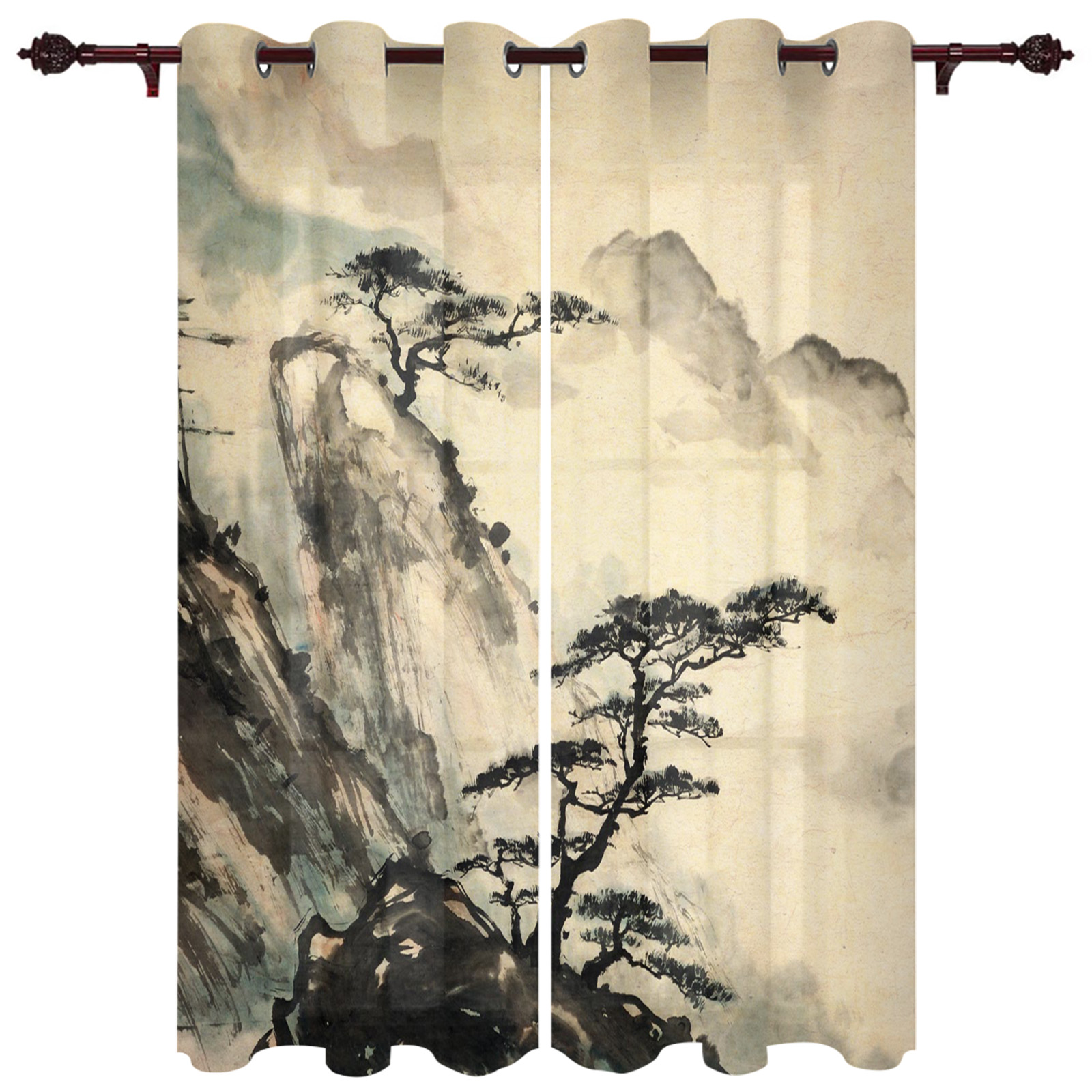 Chinese Style Flower Bird Illustration Window Curtains for Living Room ...