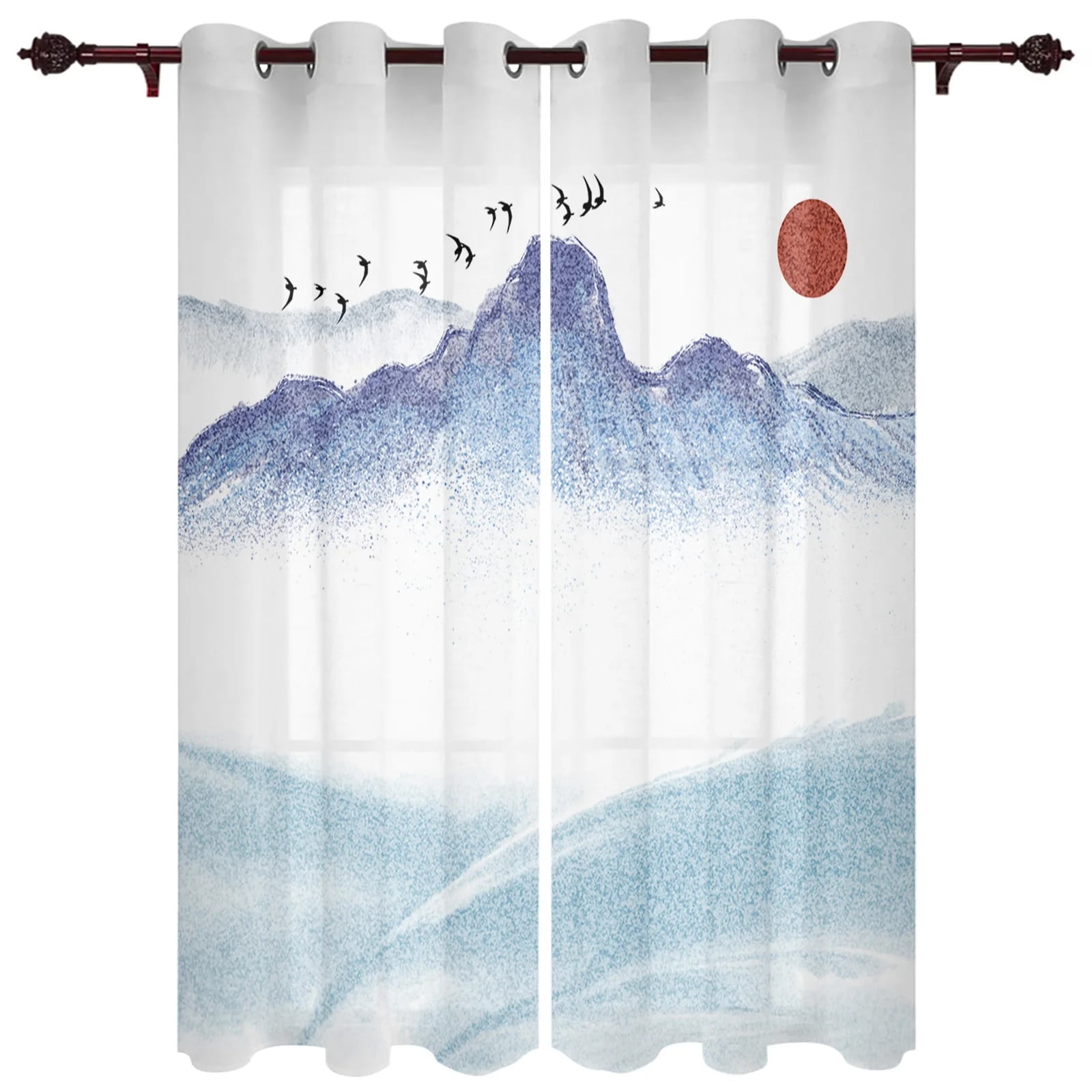 Chinese Style Flowers And Birds Illustration Window Curtains for Living ...