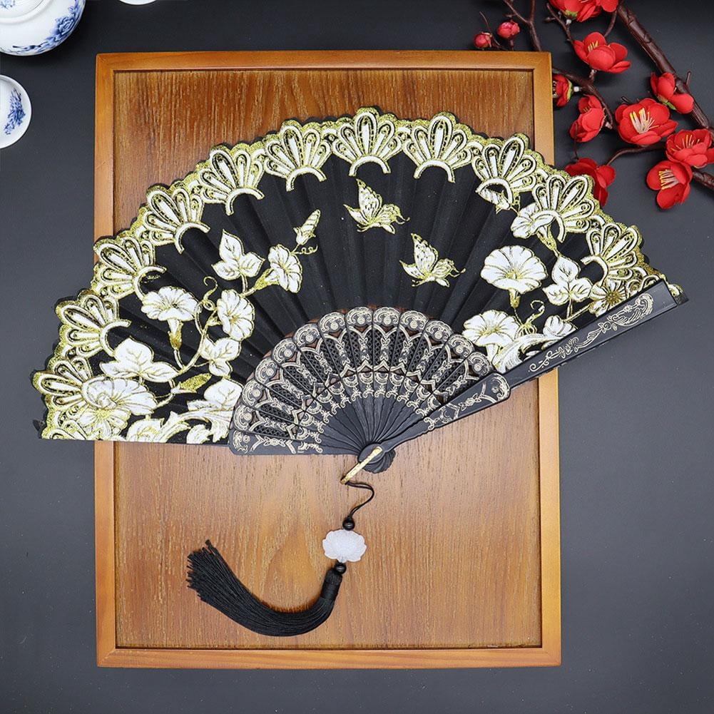 Chinese Style Folding Hand Fan, Red Elegant Cloth Dance Fan for Wedding ...