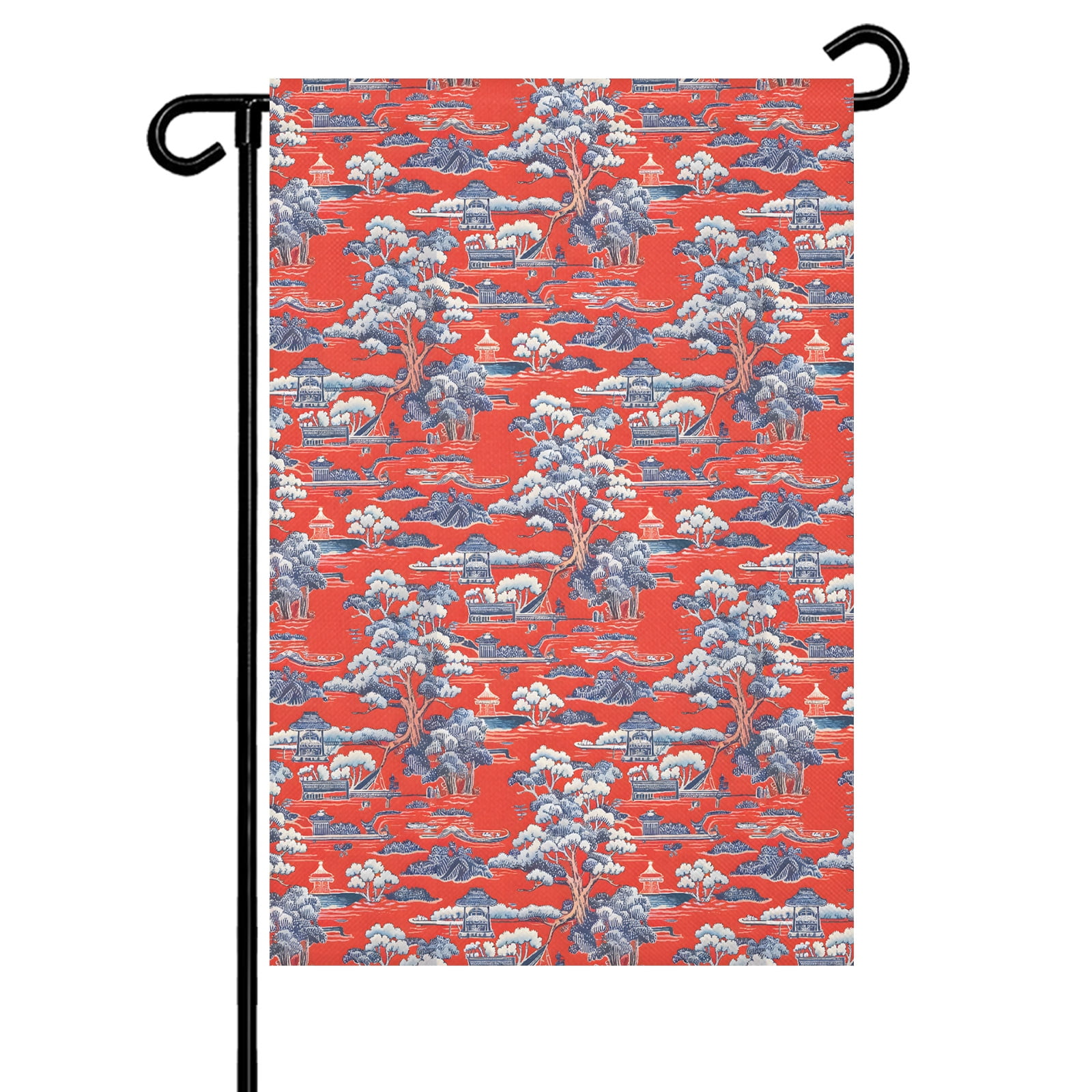 Chinese Style Garden Flag 28x40 Inch Red Garden Plant River Retro Style ...