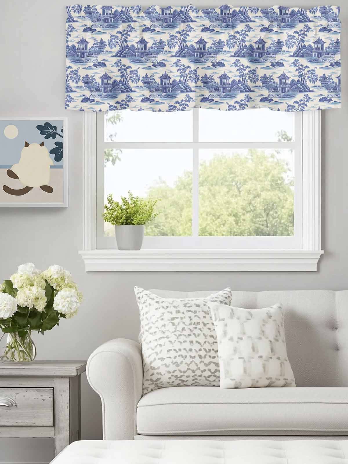 Chinese Style Garden Plant Landscape Valances for Windows,Kitchen ...