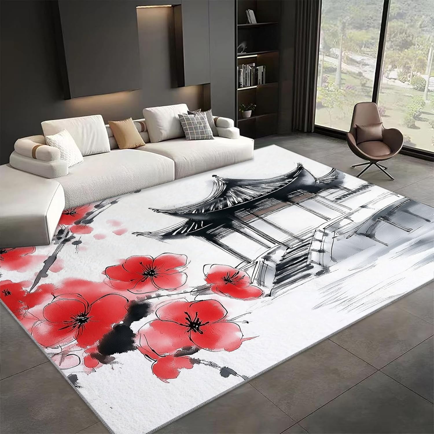 Chinese Style Ink Painting Architecture Printed Design Carpet ...