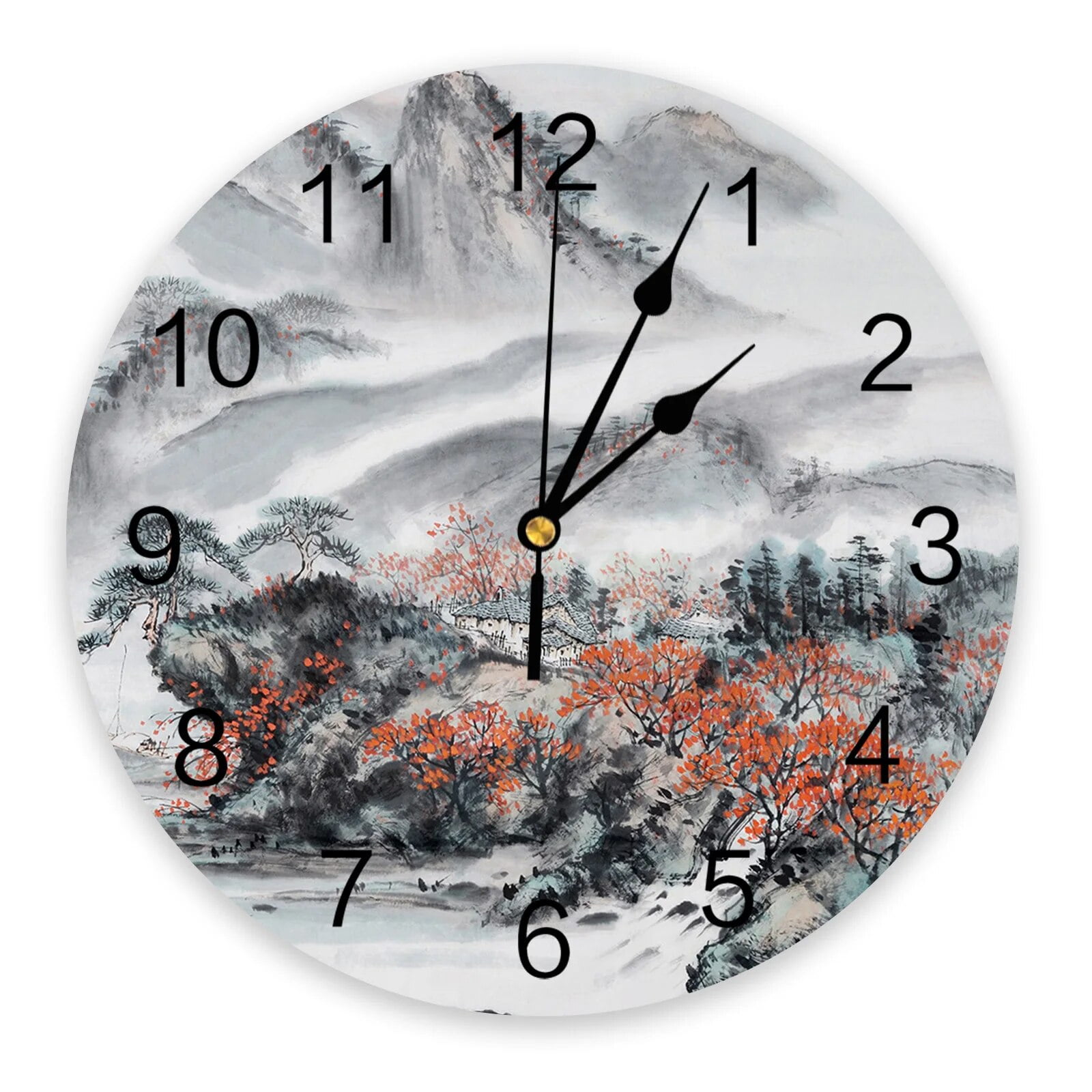 Chinese Style Ink Painting Clocks Wall Home Decor Modern Kitchen Room ...