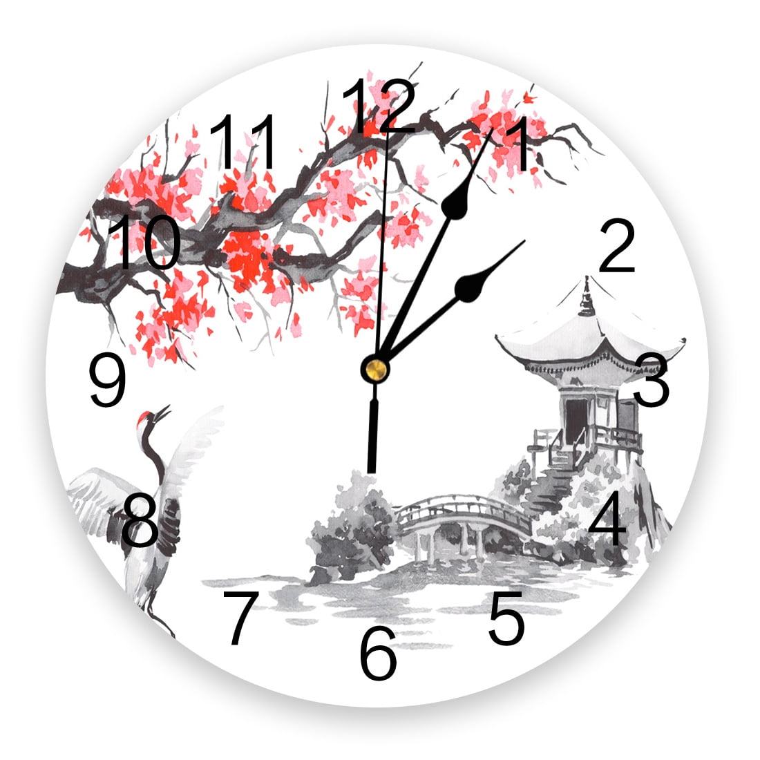 Chinese Style Ink Painting PVC Wall Clock Modern Design Home r Bedroom ...