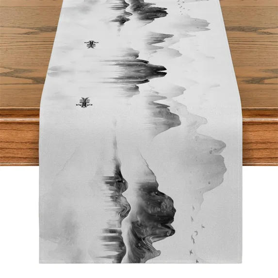Chinese Style Ink Painting Table Flag Dizzy Mountain Art Table Runner ...