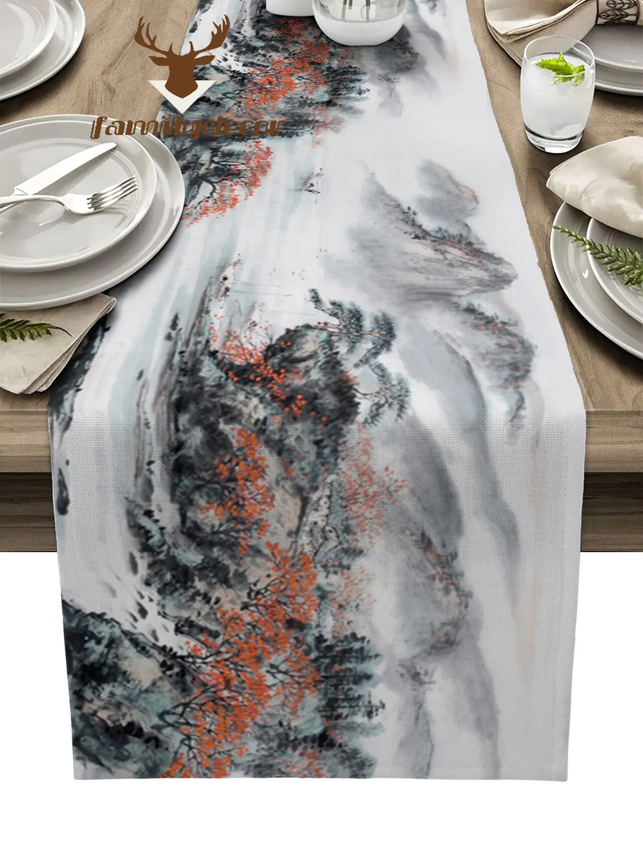 Chinese Style Ink Painting Table Runner Home Wedding Table Flag Mat ...