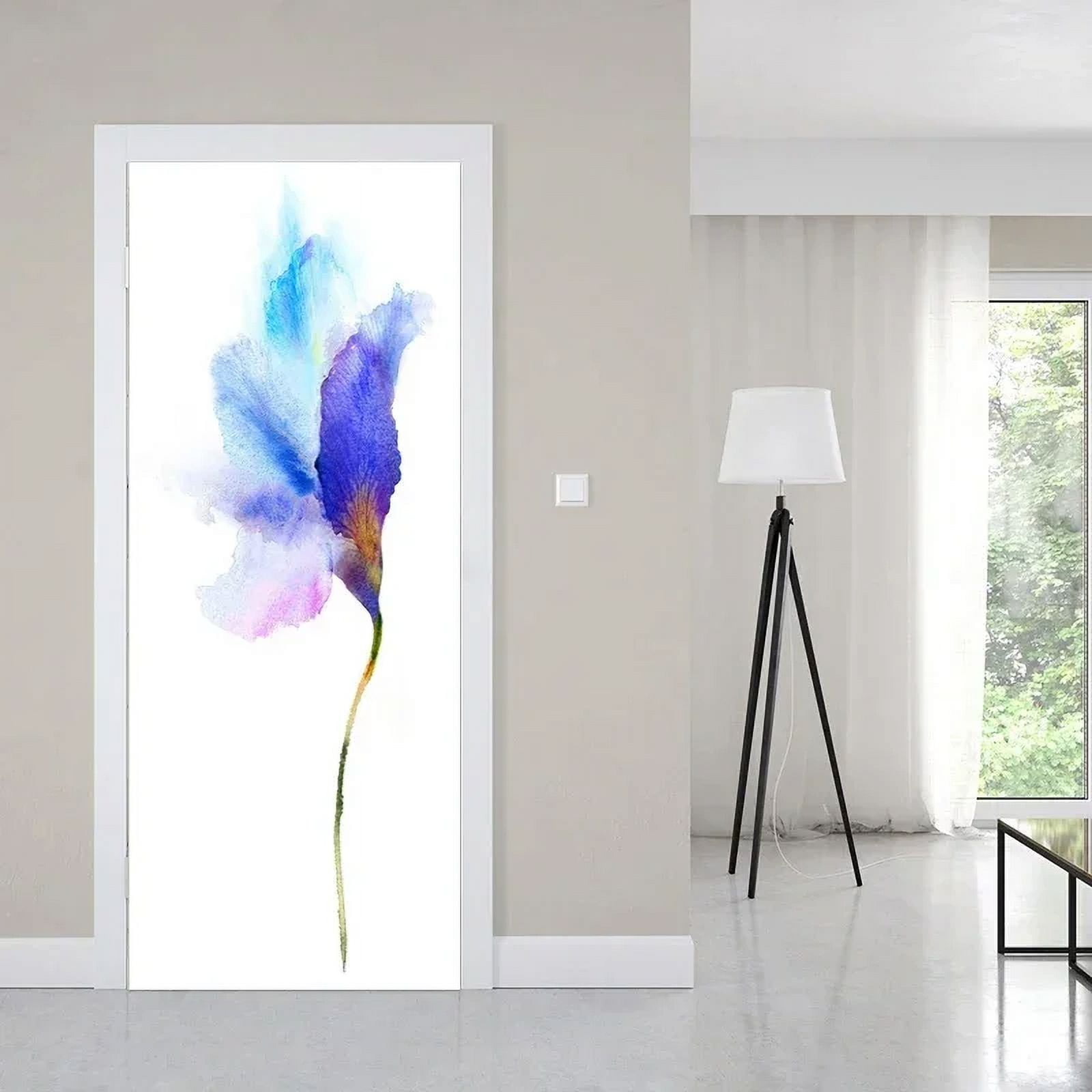 Chinese Style Ink Wash Painting Door Stickers Floral Wallpaper Decal ...