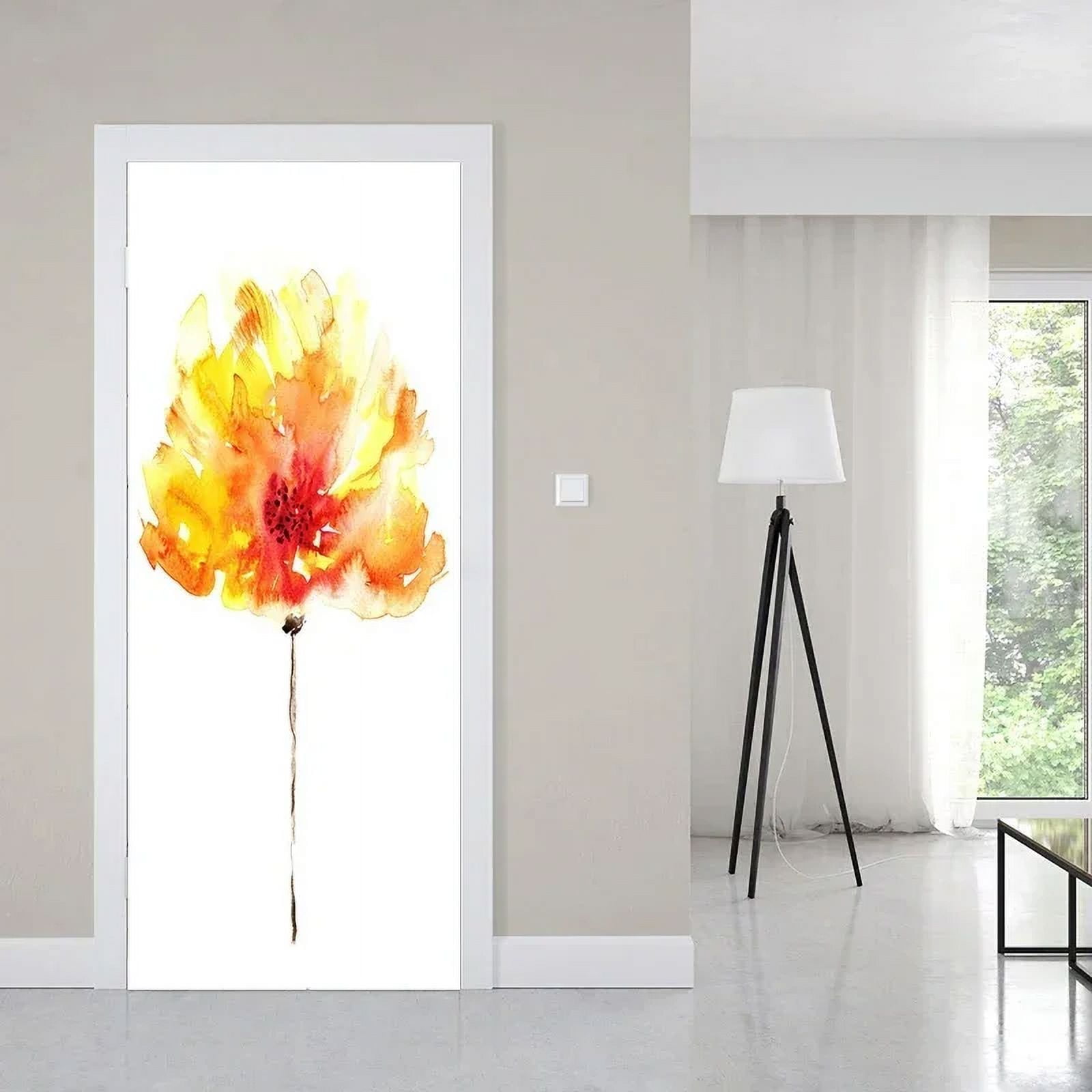 Chinese Style Ink Wash Painting Door Stickers Floral Wallpaper Decal ...