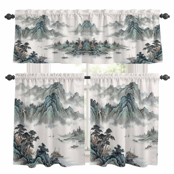 Chinese Style Kitchen Curtains Set for Windows, Traditional Ink ...