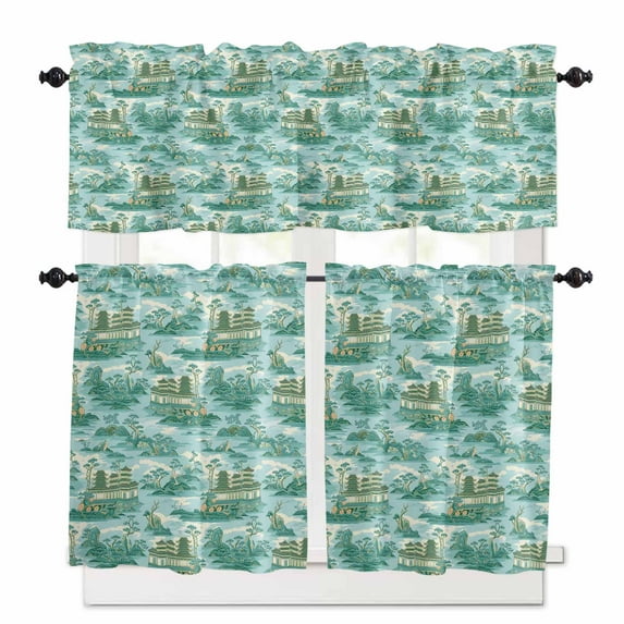 Chinese Style Kitchen Curtains Valances and Tiers Retro Green Garden ...